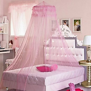 NOVESIXT Mosquito Net Bed Canopy for Girls, Round Dome Dreamy Mosquito Net, for Single Bed, Double Bed and Large Double Bed (Pink)