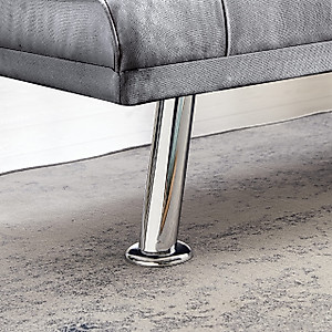 Eafurn Button Tufted Convertible Futon Sofa Bed, Linen Upholstered Loveseat Couch, Modern Folding Sofabed with Cup Holders and Golden Legs, Reclining Small Guest Daybed for Living Room, Dorm