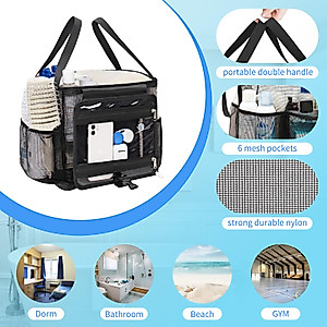 CUBETASTIC Mesh Shower Caddy Portable, Quick Dry Hanging Toiletry Bag for College Dorm Essentials with 4 Pockets/Divider/Plastic Bottom, Travel Tote Bag for Camping, Bathroom, Beach, Swimming, Gym