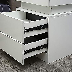 Modern LED End Table & Nightstand for Bedroom - Night Table with Built in Multi-Colour LED High Gloss Backlight - Bedside Cabinet with 2 Drawers for Living Room- Particle Board (White)