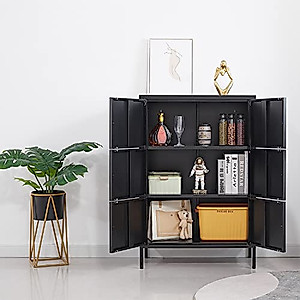 FURSTEL Metal Storage Locker, 41.3" H Steel Storage Cabinet, Adjustable Feet Cabinets Organizer, 3 Tier Shelves Metal Lockers for Home Office, Kids Room, Bedroom