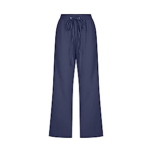 Bootcut Yoga Pants for Women Capri Pants Casual 2023 Summer Drawstring Elastic High Waist Linen Pant Straight Wide Leg Cropped Trouser