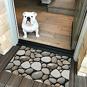 LBHAUSE Beach Black White Pebble Doormat Front Door Mat 16"x24", Absorbent Indoor Floor Mat Rubber Kitchen Rug Welcome Entrance Door Mat Living Room Bedroom Rug Modern Art Nordic Style