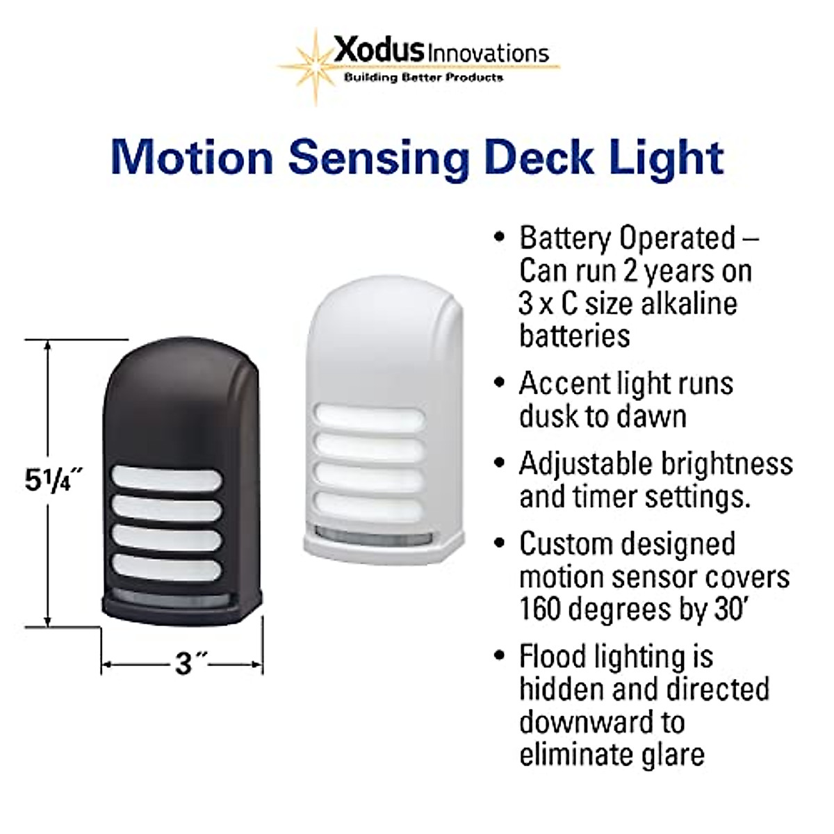 Xodus Innovations BL775D Battery Operated Motion Activated LED Deck and Stair Light, Outdoor or Indoor Use, Weather Resistant, Bronze-Single