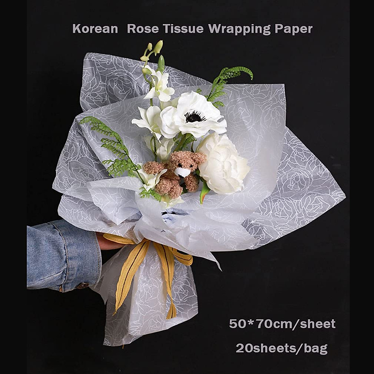 Flower Tissue Wrapping Paper Sheets Korean Bouquet Packaging Materials Rose Pattern Florist Supplies Shoes Clothes Cake Baking Packing Paper DIY Crafts 19.7x27.5 inches 28 Sheets (1 Gold Dust)