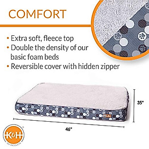 K&H PET PRODUCTS Superior Orthopedic Dog Bed Gray/Paw Large 35 X 46 X 4 Inches