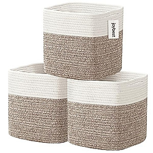 joybest Cotton Rope Baskets, Woven Baskets for Organizing, Cube Storage Bins for Shelf, Decorative Storage Baskets for Living Room Baby Room 11x11x11 Inches (Natural)