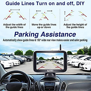 AMTIFO Wireless Backup Camera HD 1080P 5 Inch Split Screen Monitor Digital Stable Signal Car Truck RV Bluetooth License Plate Rear View Cam System 2 Channels Clear Night Vision W3