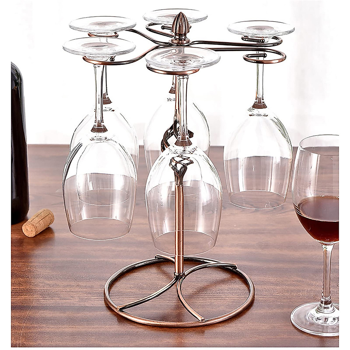 Okllen 2 Pack Scrollwork Wine Glass Rack with 6 Hooks, Metal Stemware Holder Stand Freestanding Wine Glass Holder Display Rack for Tabletop, Bar Countertop, Air Drying, Kitchen Home Storage, Bronze