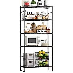 Sakugi Storage Shelves - 5 Tier Shelf Organizer, Heavy Duty Garage Shelving Unit with Leveling Feet, Stable Metal Shelves Organizer for Pantry, Kitchen and Closet, 33.1" W X 12.6" D X 72.0" H, Black