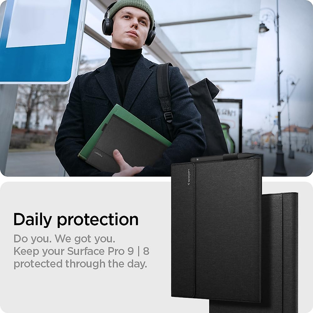 Spigen Stand Folio Designed for Microsoft Surface Pro 11 / Surface Pro 10 / Pro 9/8 Case Cover with Pen Holder (2024/2022/2021) - Black