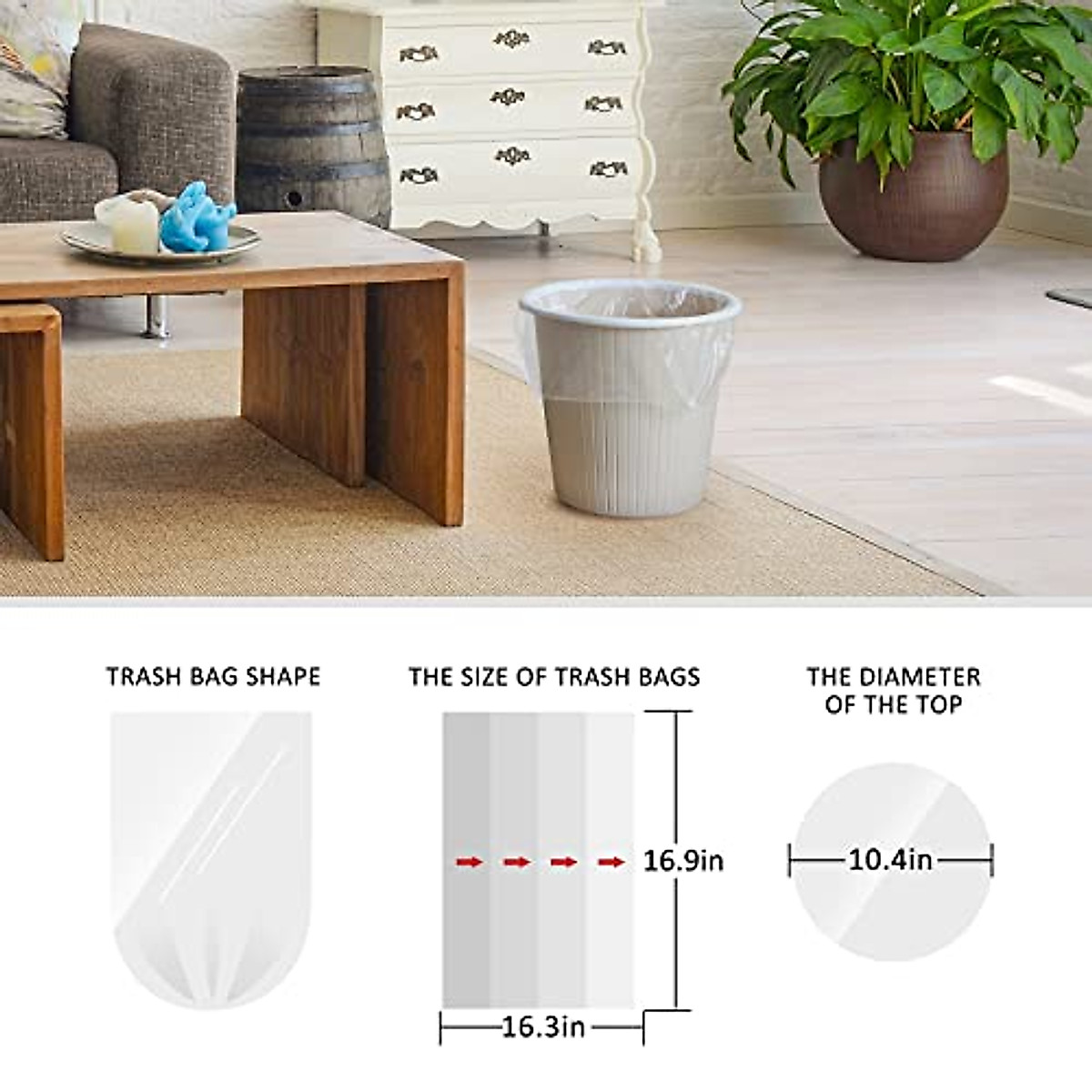 1.2 Gallon 80 Counts Strong Trash Bags Garbage Bags, Bathroom Trash Can Bin Liners, Small Plastic Bags for home office kitchen, fit 5-6 Liter, 0.8-1.6 and 1-1.5 Gal, Clear