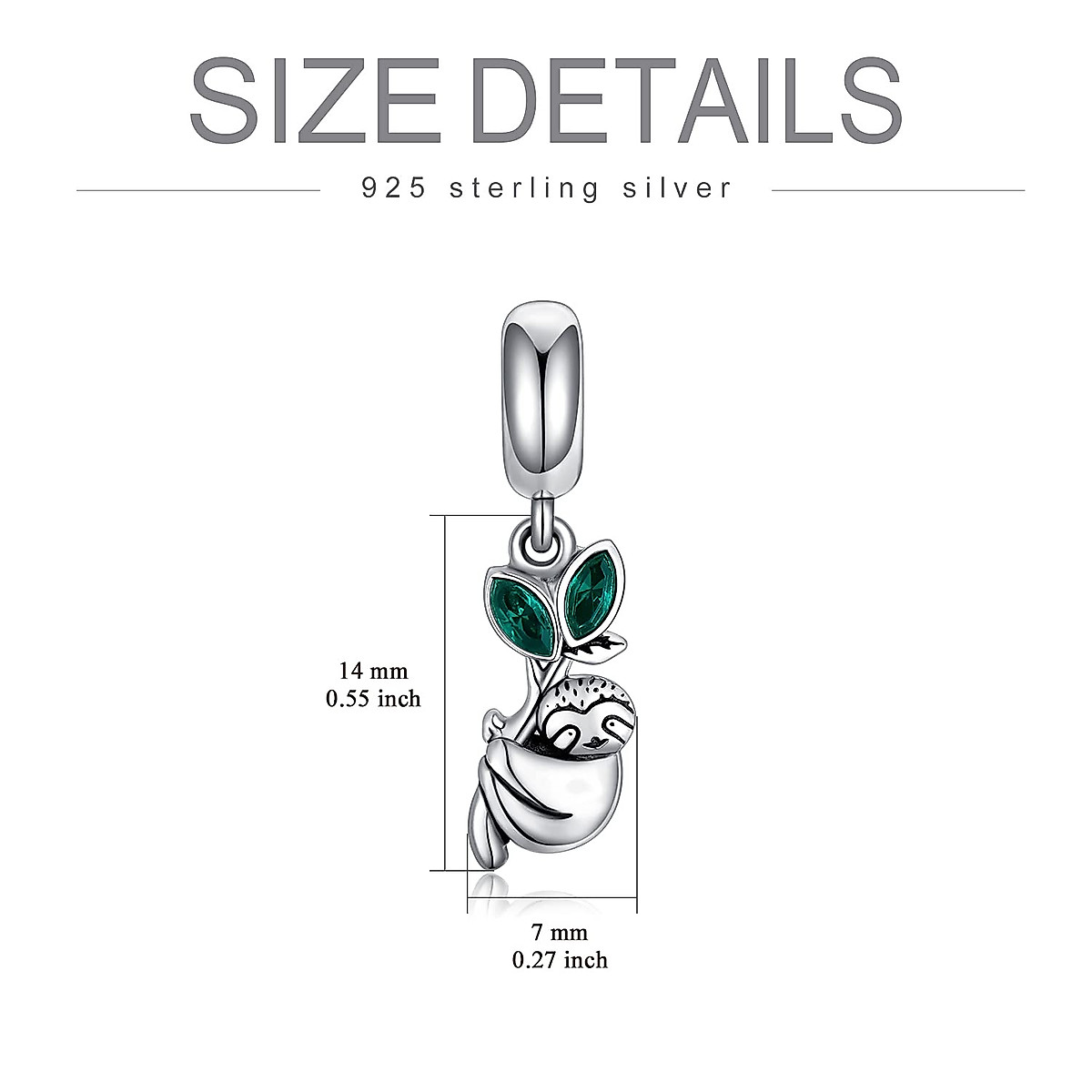 AOBOCO Sloth Charms 925 Sterling Silver Cute Animal Beads Dangle Charms fit European Bracelets Necklace, Embellished with Crystals from Austria