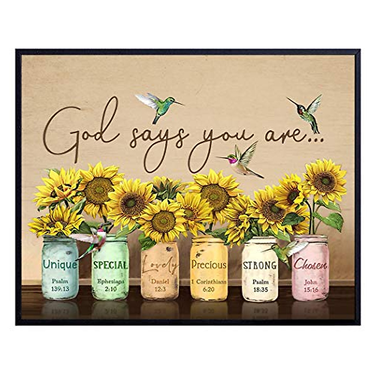 God Says You Are Wall Art - Christian Affirmations - Religious Encouragement Gifts for Women - Inspirational, Psalms, Bible Verses, Scripture Wall Decor - Catholic Gifts - Motivational Positive Quotes