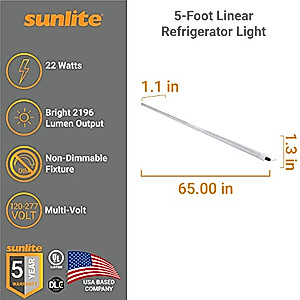 Sunlite 41251-SU 5' Foot LED Refrigerator Light Fixture, 22 Watts, 2196 Lumen, Coolers, Freezers, Display Cases, Fridge, IP65, UL Listed, DLC Listed, 5000K Daylight 2 Pack
