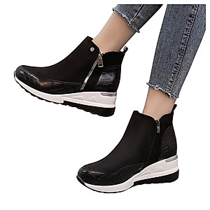 Womens Sandals, Womens Boots Ankle Women's Fashion 2022 Boots Zipper Back Boots Chunky Heel Booties Leather Vintage Boots Womens Cowgirl Boots Black