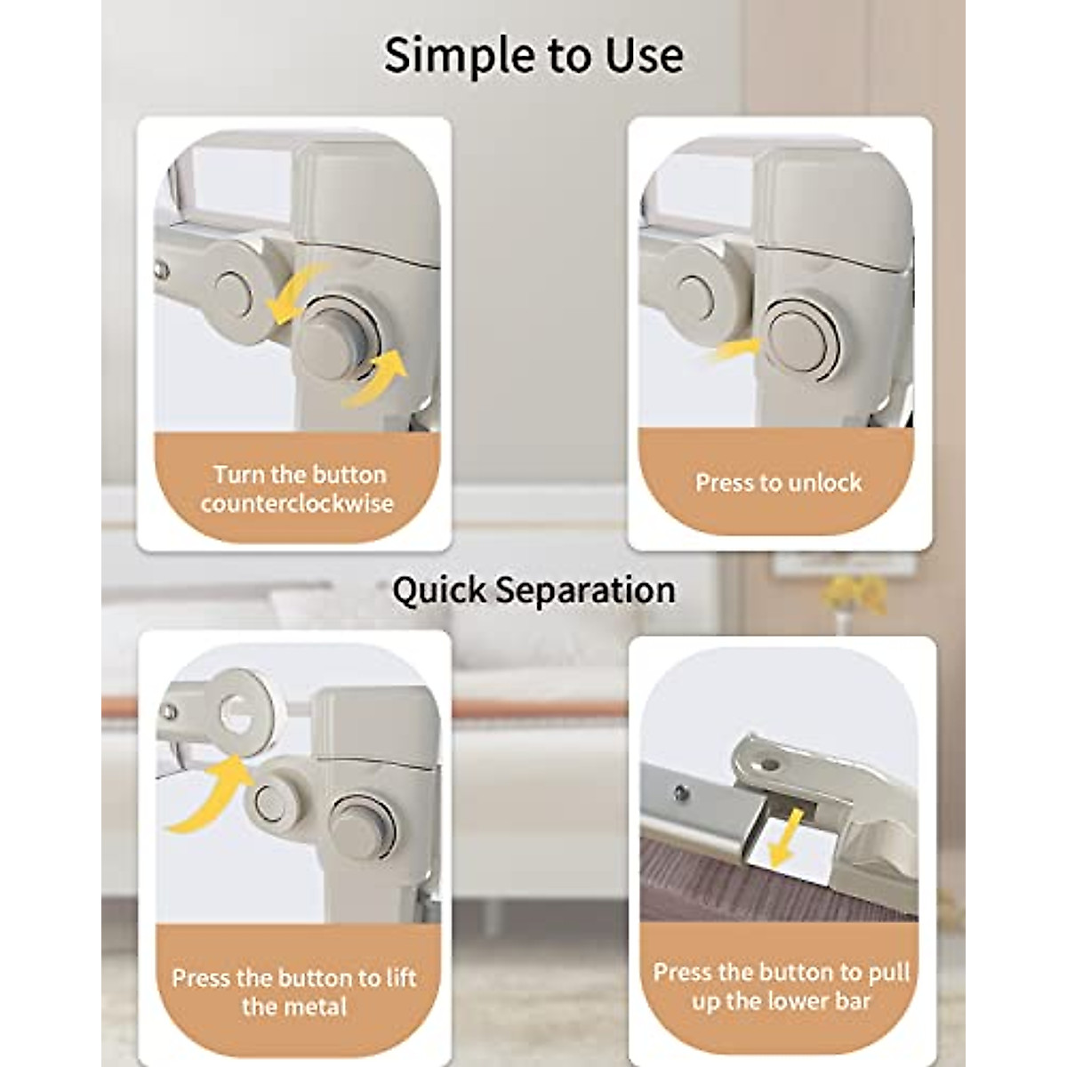 Bed Rails for Toddlers, Extra Tall Specially Designed for Twin, Full, Queen, King Size - Safety Bed Guard Rails for Kids (1 Side:78.74"(L) x27"(H), Khaki)