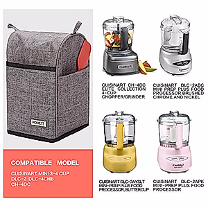 HOMEST Food Processor Dust Cover with Accessory Pockets Compatible with Cuisinart Mini 3-4 Cup, Grey (Dust Cover Only, NOT INCLUDE MACHINE)