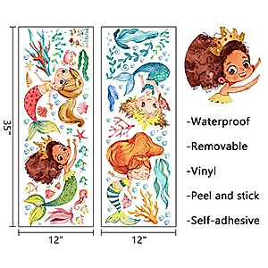 Mfault Multicultural Mermaid Under The Sea Animal Wall Decal Stickers, Ocean Creature Marine Life Seaweed Nursery Decoration Baby Girl Bedroom Playroom Art, Underwater Toddler Kid Room Bathroom Decor