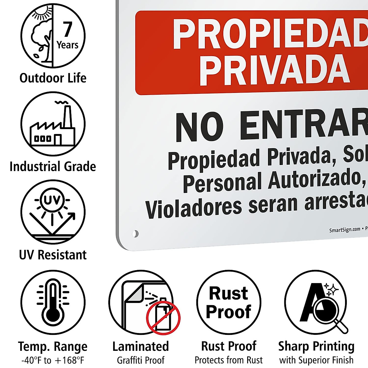 SmartSign "Private Property - No Trespassing" Bilingual Sign | 10" x 14" Aluminum