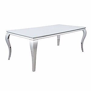 Coaster Home Furnishings Carone Rectangular Glass Top White and Chrome Dining Table (115081)