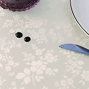 Jeloris Waterproof Vinyl Tablecloth, Rectangle Heavy Plastic Tablecloth, Wipeable Spillproof Oil-Proof Vinyl Table Cover for Kitchen Dining Room (Ivory, 60" x 120")