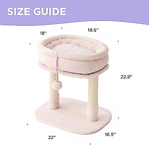 Lesure Cute Cat Tree Tower - Cat Tower with Nature Sisal Scratching Post for Indoor Large Cats and Kittens, Featuring with Soft Removable Cat Bed,Wide Perch, Playful Toy, 22x16.5x22.8in，Pink
