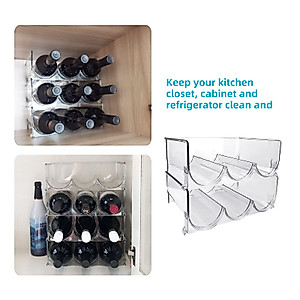2pc Water Bottle Organizer, Stackable Kitchen Pantry Refrigerator Storage Bins for Cabinet, Fridge, Pantry Organization, Countertop Kitchen, Free-Standing Cup Organizer Hold 6 Bottles, Clear