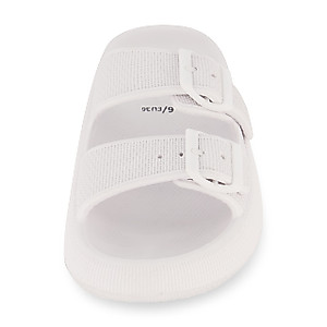 CUSHIONAIRE Women's Fame recovery cloud slide sandals with +Comfort, White 8