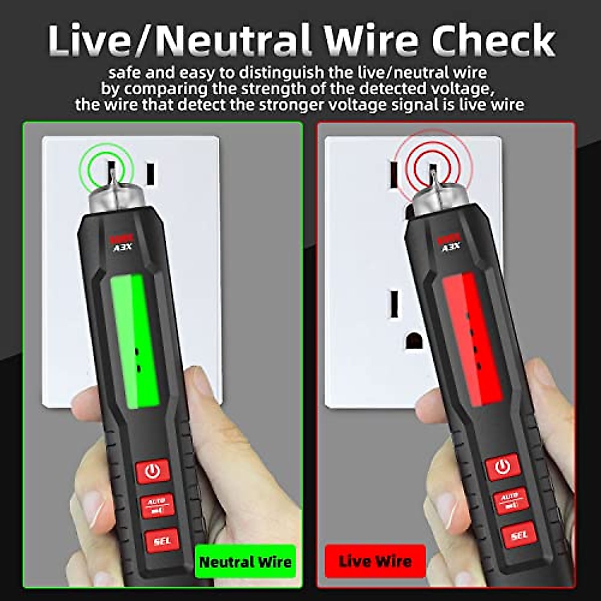 BSIDE Voltage Tester 3-Results Display Voltage Detector, Capacitance and Diode Measurement, Non-Contact AC Electricity Sensor Pen Live/Neutral Wire Check Breakpoint Locate V-Alert Tester