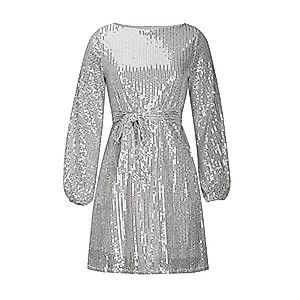 Summer Dress, Black Long Sleeve Dress Women Plus Size Dress for with Pockets Women's Fashion Loose Straight Sequin Glitter Dress Party Beaded Dress The Little Dress Sleeveless (M, Silver)