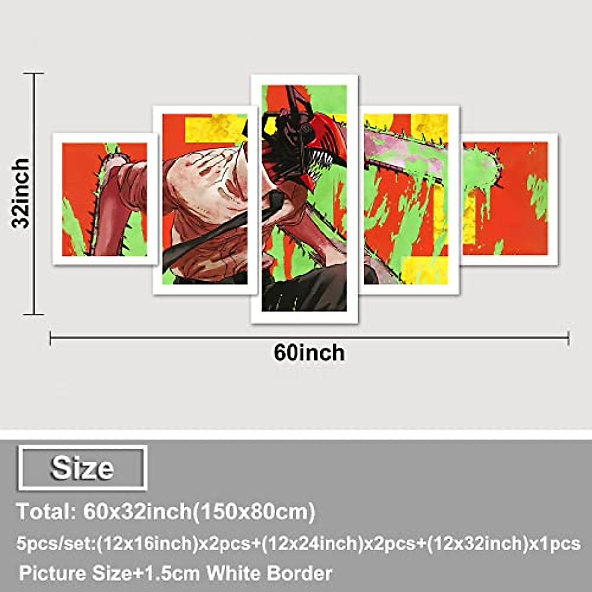 SEVOJO Chainsaw Man Poster - 5 Piece Anime Character Canvas Print Painting Wall Art for Bedroom Living Room Decor Boy and Girl Gift (Unframed, J02-5pcs)