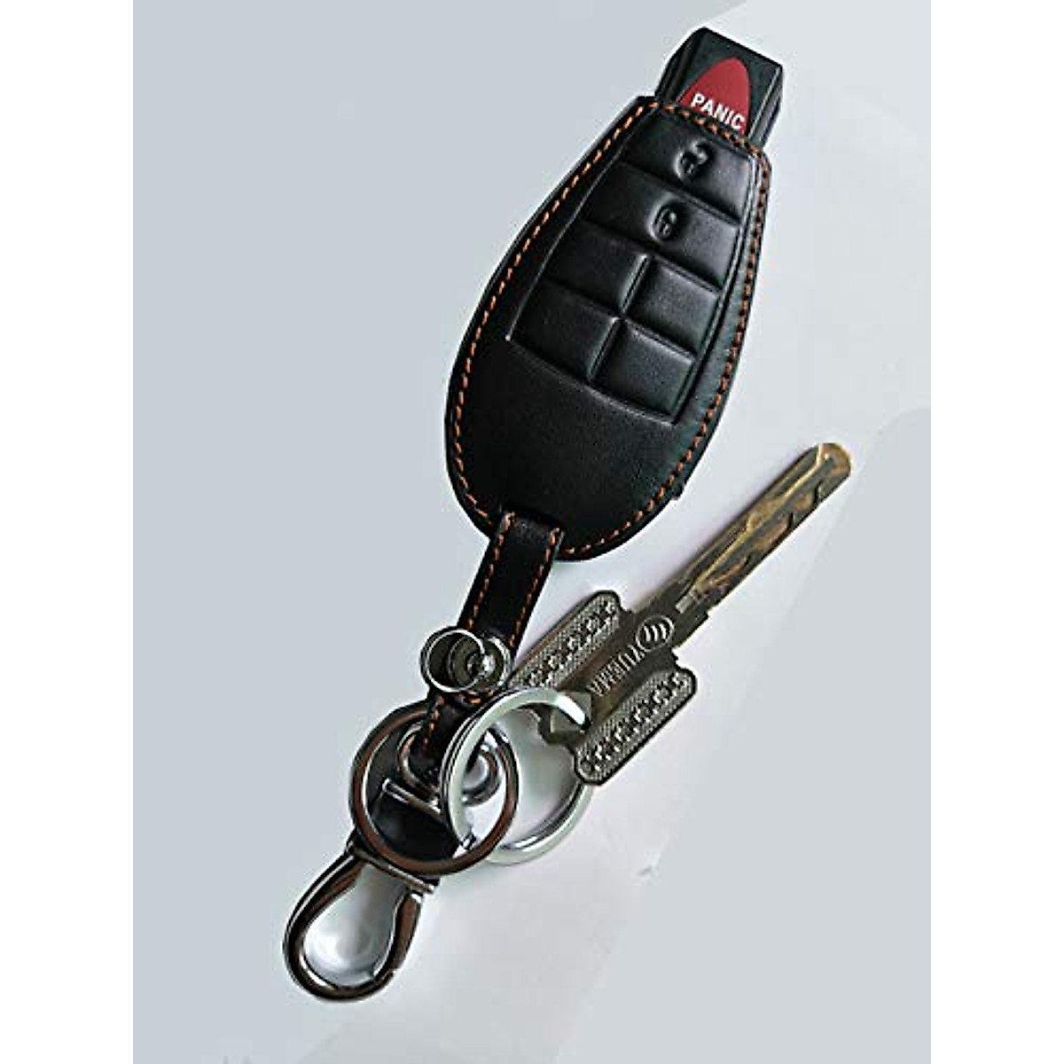 KAWIHEN Key Fob Leather Cover Compatible with Chrysler 300 T&C Dodge Challenger Charger Durango Grand Caravan Journey Ram 1500-3500 Magnum Jeep Grand Cherokee Commander M3N5WY783X IYZ-C01C GQ453T