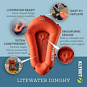 Klymit Litewater Dinghy (LWD) Packraft Inflatable Kayak, Light Inflatable Raft Packs Small for Backpacking, One Size, ORANGE-2020
