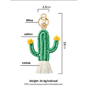 ZOONAI Women Girls Weaving Cactus Tassel Keychain Bag Keyring Holder Wallet Purse Pendant Decorations (A-Light Green)