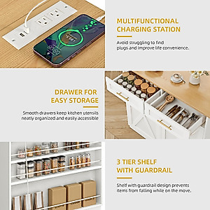 YITAHOME Double Tilt Out Trash Cabinet 10 Gallon with Drop Leaf & Power Outlet, Rolling Kitchen Island Trash Can Recycling Cabinet w Drawer, Pet Proof Garbage Bin Storage for Kitchen, White Oak