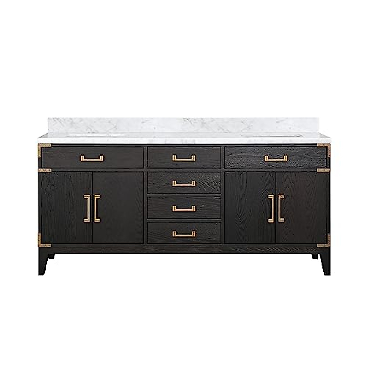 Bell+Modern Harbor 72 in W x 22 in D Black Oak Double Bath Vanity and Carrara Marble Top