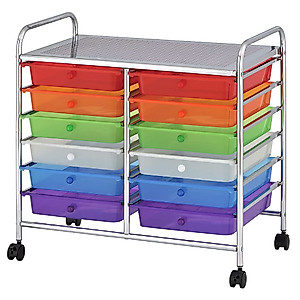 ECR4Kids 12-Drawer Mobile Organizer, Storage Cart, Assorted