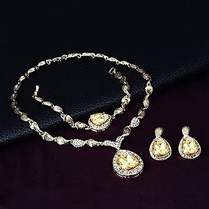 FUNOJOY Gold Jewelry Sets for Women Wedding Teardrop Crystal Necklace and Earrings Bracelet Rings Set Costume Jewelry for Prom Wedding