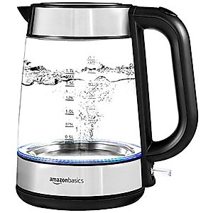 Amazon Basics Electric Glass and Steel Hot Tea Water Kettle, 1.7-Liter