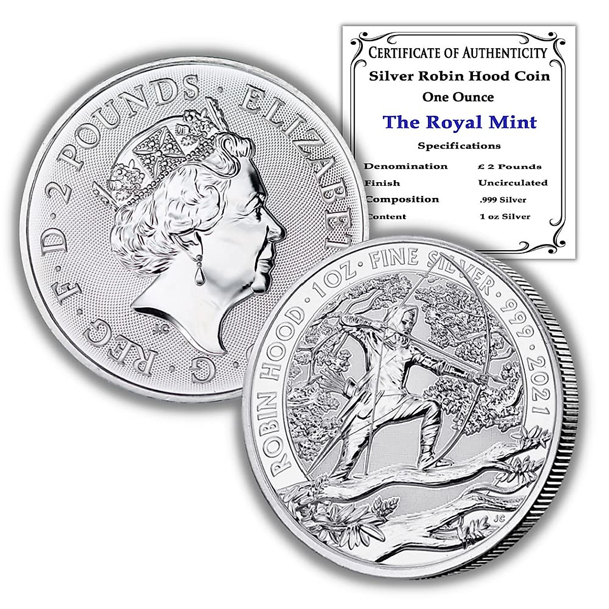 2021 GB 1 oz Silver Robin Hood Coin Brilliant Uncirculated with Certificate of Authenticity £2 BU