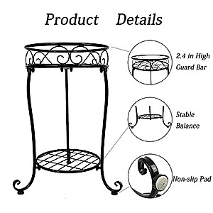 NAKUPE 2 Tier Plant Stand, 18.5 inch Tall Metal Potted Holder Rack, Indoor Outdoor Flower Pot Shelf for Patio Balcony Corner Garden, Black