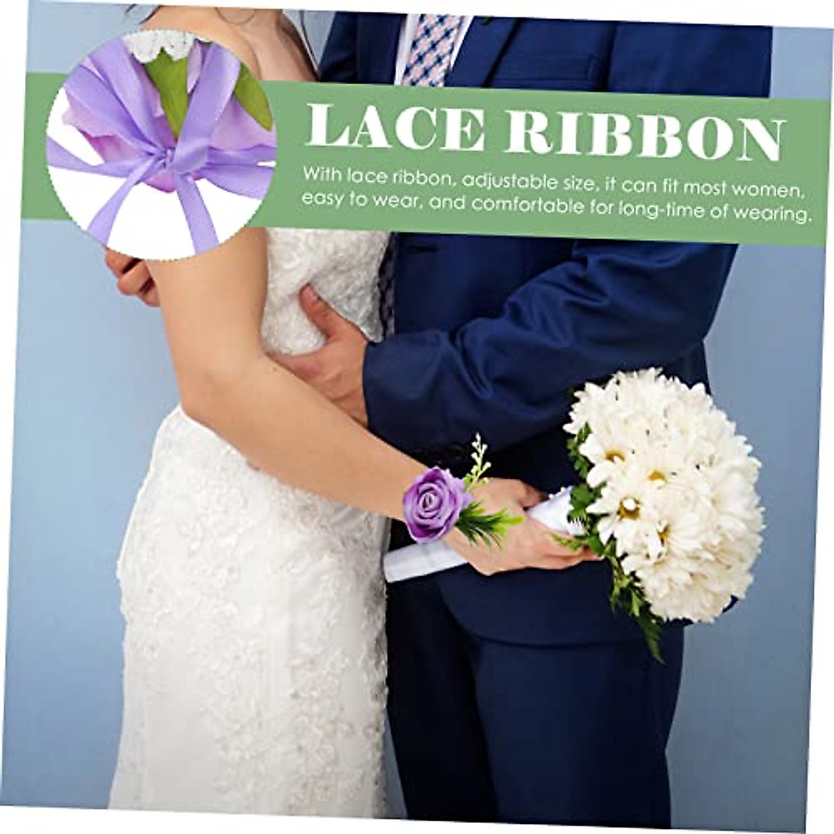 Abaodam 4pcs Wrist Flower Bridesmaid Bracelets Wedding Decorations Wrist Corsage Bride Wristband Decors Bride Wrist Flower Wedding Corsage Wristlet Wedding Supplies Purple The Flowers Lace