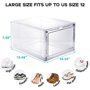 ParKoo Large Clear Shoe Organizer, Thicken Plastic Shoe Storage with Magnetic Door, 10 Pack Shoe Boxes Stackable, Shoe Organizer for Closet, Shoe Rack Sneaker Container Bin, Fit up to US Size 12