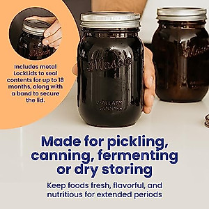 Wallaby 16oz Regular Mouth Amber Mason UV-Blocking Jars with Lid & Seal Bands - Airtight Glass Container for Canning, Pickling, Food Storage, Candles, Overnight Oats, Fruit, Jam, Jelly or DIY (4-Pack)