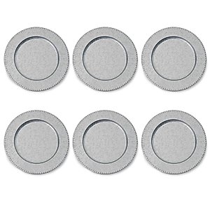 KX-WARE Silver Galvanized Steel Charger Plate, 13-inch Beaded Charger Plates Dinnerware Dishes, Set of 6