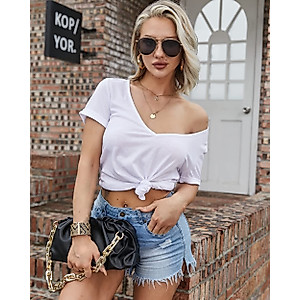 Beyove Women's Deep V T-Shirt Summer Short Sleeve Loose Casual Tee