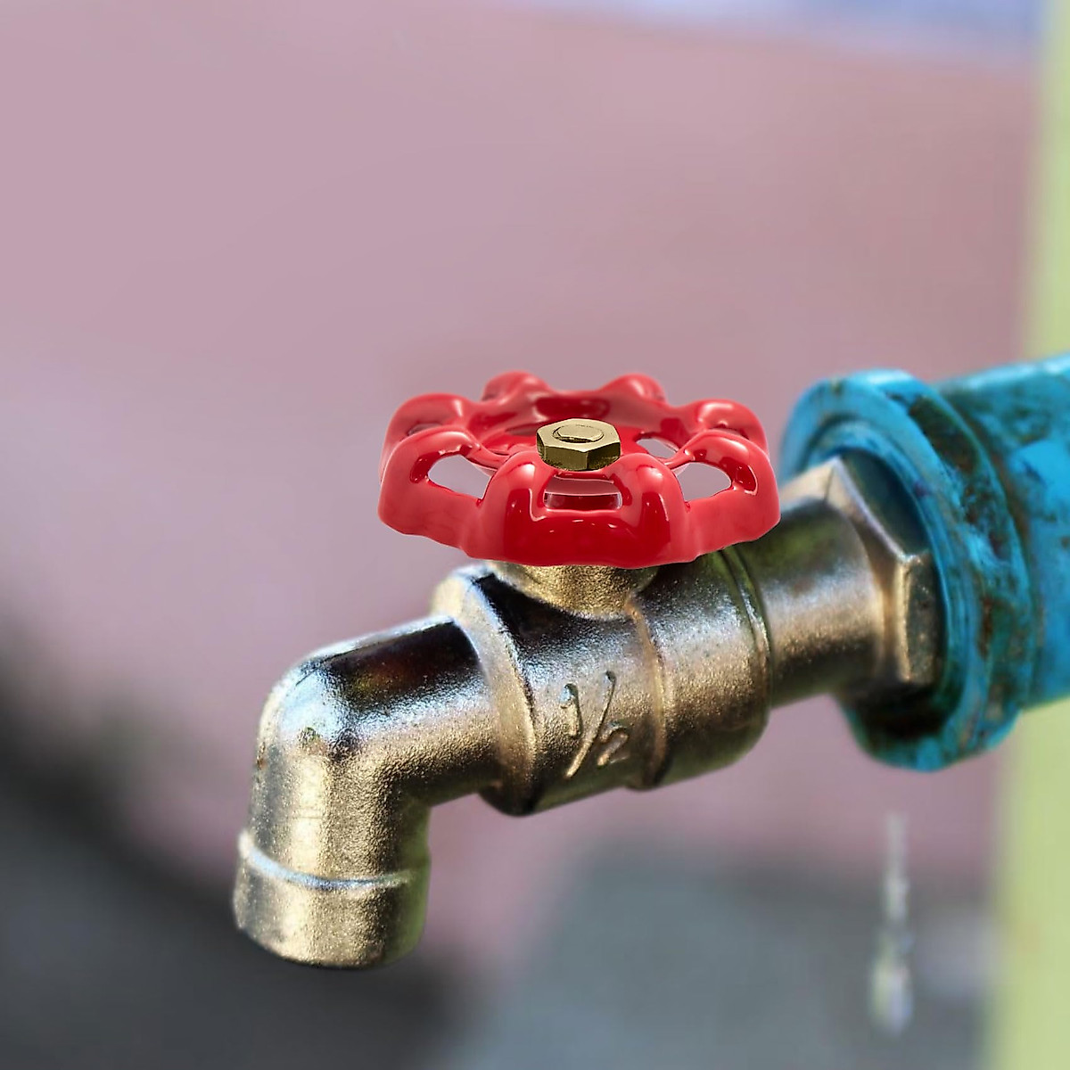 DC,CLISENCE 2PCS Metal Outdoor Faucet Handles, 6 x 6 mm Square Stem Hole Water Valve Handle, Rustproof Round Wheel Hose Bib Water Spigot Replacement Handle for Garden Home - Red