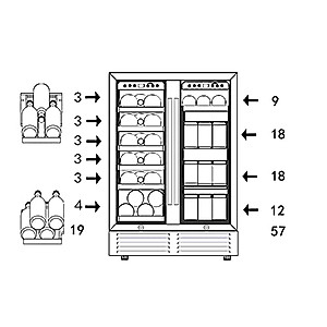Dxacvkc 24'' Wine Cooler Refrigerator, Beverage Refrigerator with Stainless Steel Tempered Glass Door, Dual Zone Built-in or Freestanding Fridge with Large Capacity