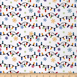 Mook Fabrics Novelty Christmas Lights Fabric, White Yard